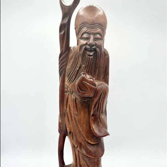 Accents | Vtg Hand Carved Wooden Figure Shou Xing Gong Chinese God ...